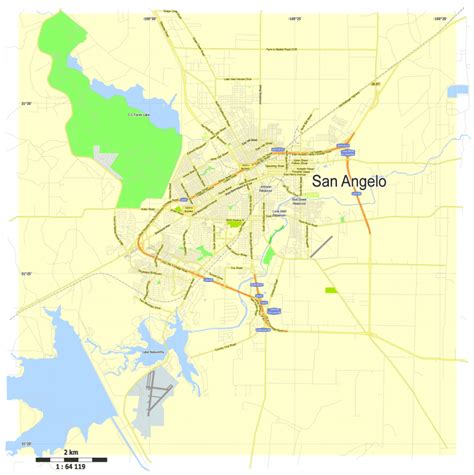 San Angelo Texas Us Free Vector Map Adobe Illustrator Maps In