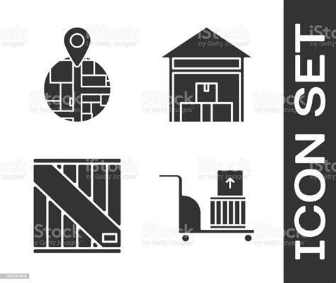 설정 전기 손 트럭과 상자 관점지도 종이에 자리 표시자 나무 상자와 창고 아이콘 벡터 가리키기에 대한 스톡 벡터 아트 및 기타 이미지 가리키기 거리표식 건축하기