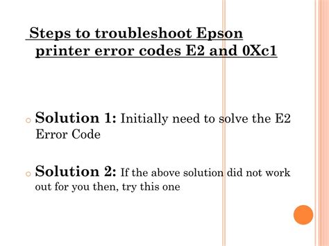 PPT Fix Epson Printer Error Codes E2 And 0Xc1 PowerPoint Presentation ID 9007564