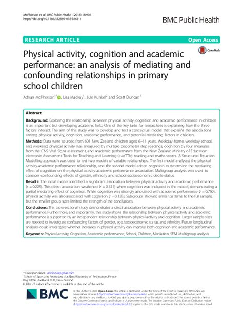 Pdf Physical Activity Cognition And Academic Performance An