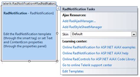 Telerik Web Forms Notification Design Time Telerik Ui For Aspnet Ajax
