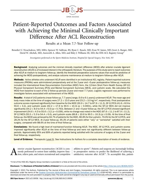 Pdf Patient Reported Outcomes And Factors Associated With Achieving The Minimal Clinically