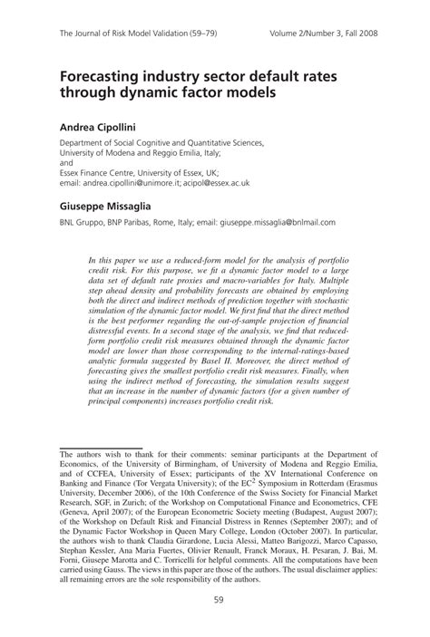 Pdf Forecasting Industry Sector Default Rates Through Dynamic Factor Models