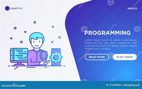 Programming Concept With Thin Line Icons Developer Is Coding Program