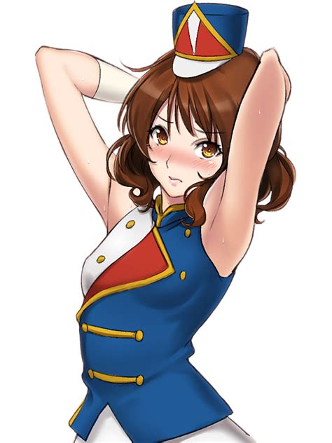 Safebooru 1girl Armpits Arms Behind Head Arms Up Band Uniform Blush