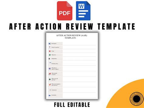 After Action Review Template Pdf Word Editable Aar Document Printable