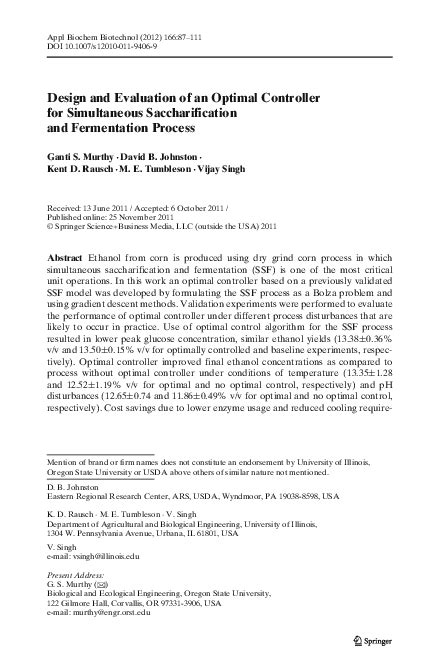 Pdf Design And Evaluation Of An Optimal Controller For Simultaneous