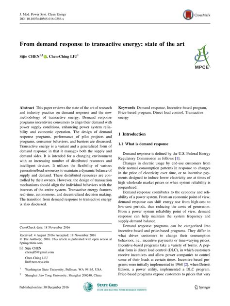 Pdf From Demand Response To Transactive Energy State Of The Art