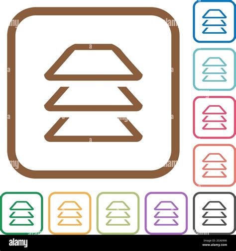 multiple layers simple icons in color rounded square frames on white
