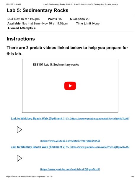 Ess 101 Introduction To Geology Laboratory 5 Sedimentary Rocks Quiz Attempt Score 15 Out Of 15