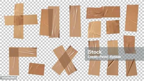 접착 테이프 가장자리가 찢어진 현실적인 접착 스카치 고정 또는 간단한 수리를위한 3d 줄무늬 플라스틱 주름진 끈적 끈적한 밴드와 십자가 벡터 그림입니다 접착 테이프에 대한