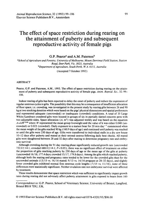 Pdf The Effect Of Space Restriction During Rearing On The Attainment Of Puberty And Subsequent