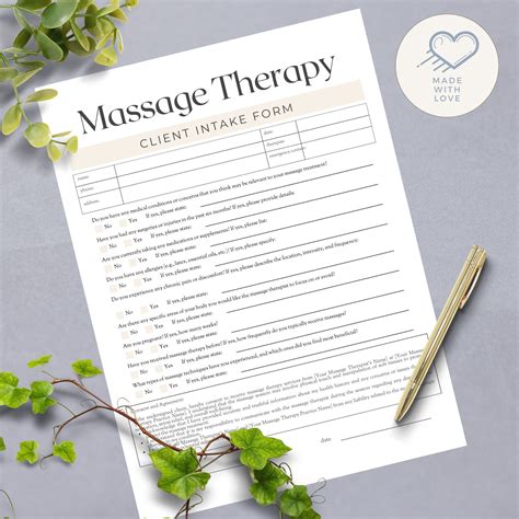 Massage Intake Form Massage Therapist Client Intake Forms Massage