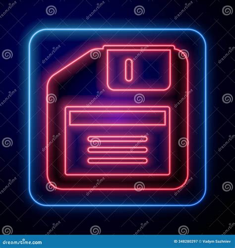 Glowing Neon Floppy Disk For Computer Data Storage Icon Isolated On