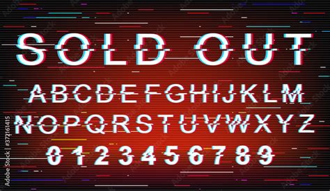 Sold Out Glitch Font Template Retro Futuristic Style Vector Alphabet