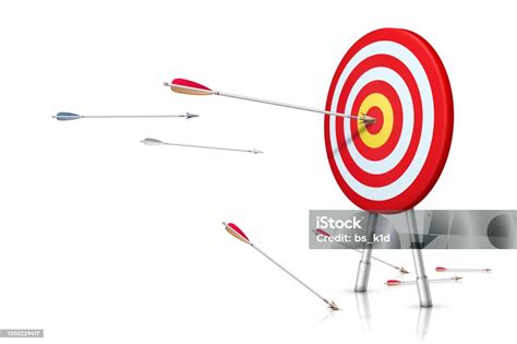 성공의 길 목표 성취 도개념 흰색 배경에 격리 된 현실적인 목표와 화살표 벡터 그림입니다 양궁에 대한 스톡 벡터 아트 및 기타 이미지 Istock