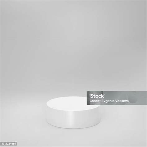 회색 배경에 격리 된 원근이있는 흰색 3d 실린더 전면 보기 실린더 기둥 빈 박물관 무대 받침대 또는 제품 연단 3d 기본 기하학적 모양 벡터 일러스트레이션 3차원 형태에