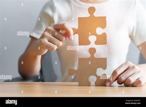 Hand Connecting Couple Puzzle Piece Business Solving Mission Challenge Success Goals