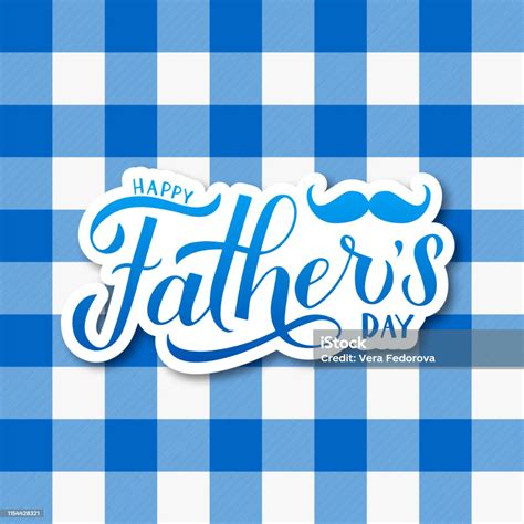 체크 무늬 타탄 패턴에 행복 한 아버지의 날 서 예 레터링 파란색 흰색 체크 무늬 배경입니다 포스터 배너 인사말 카드 전단지 엽서 초대장 용 벡터 템플릿을 쉽게 편집 할 수