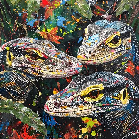 Colorful Lizard Portraits Artwork Displaying Vivid Patterns And