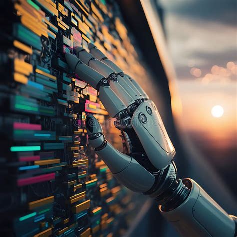 Ai Machine Learning Human And Robot Hands Interacting With Massive
