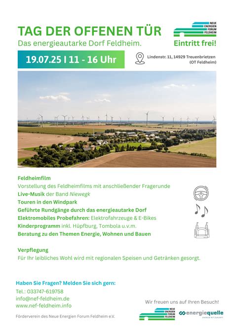Save the date Tag der offenen Tür Neue Energien Forum Feldheim