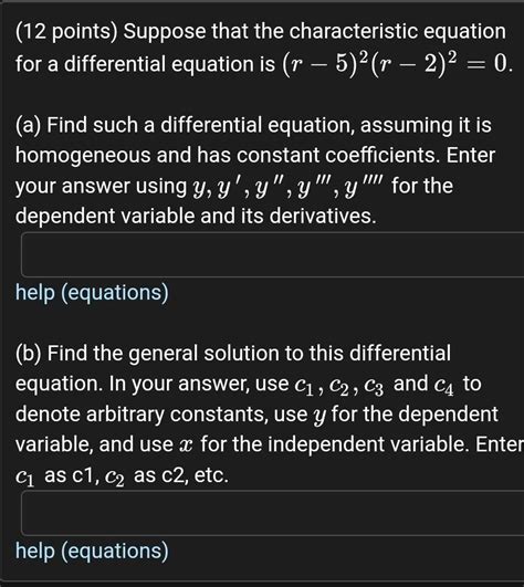 Solved 12 Points Suppose That The Characteristic Equation
