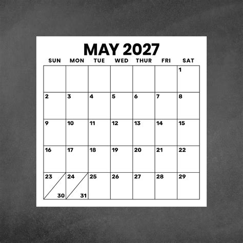 2027 Square 12 X 12 Inch Large Number Calendar Template Instant