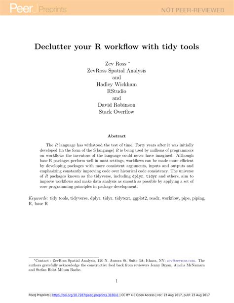 Pdf Declutter Your R Workflow With Tidy Tools