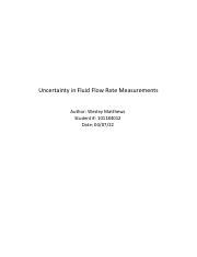 Fluids Lab 3 Pdf Uncertainty In Fluid Flow Rate Measurements Author Wesley Matthews Babe