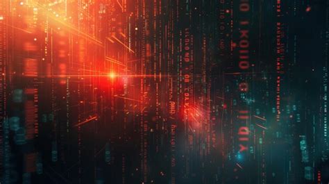 Digital Cityscape At Night With Glowing Lines And Binary Code Evokes A