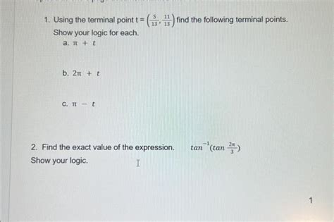 Solved Using The Terminal Point T Find The Chegg