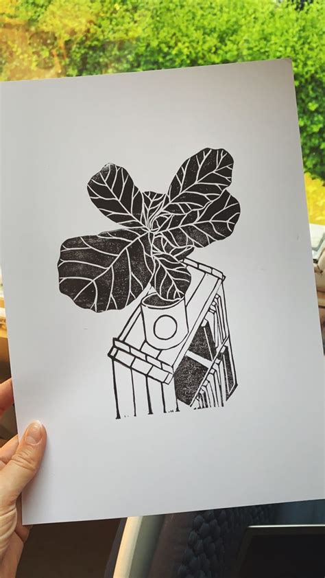 Botanical Plant Lino Print Bookshelf Lino Print Linocut Art Linocut