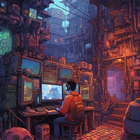 Premium Photo There Is A Man Sitting At A Desk In Front Of A Computer Generative Ai