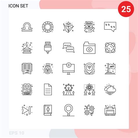 User Interface Pack Of 25 Basic Lines Of Message Jam Easter Hold Diamond Editable Vector Design