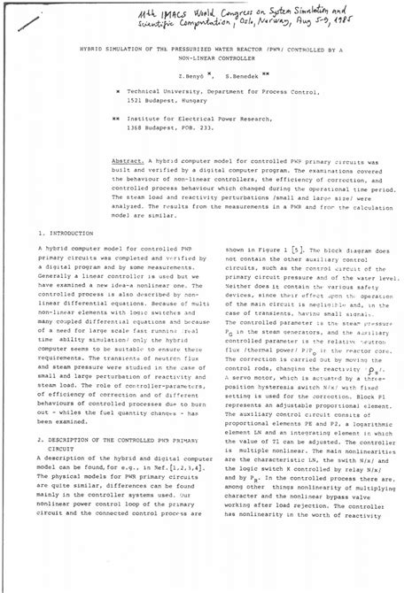 Pdf Hybrid Simulation Of The Pressurized Water Reactor Pwr Controlled By A Non Linear Controller