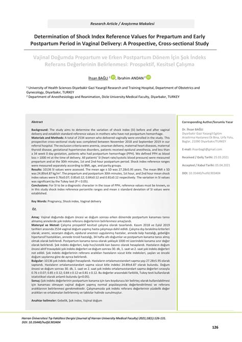 Pdf Determination Of Shock Index Reference Values For Prepartum And
