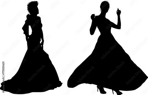 Mujeres Ilustracion Vector Silueta Modelos Fashion Modelos Moda Pose Vestido Stock