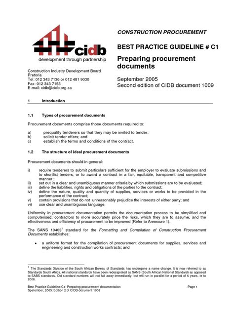 Best Pract Guide C1 1009 Preparing Procurement Documents Pdf