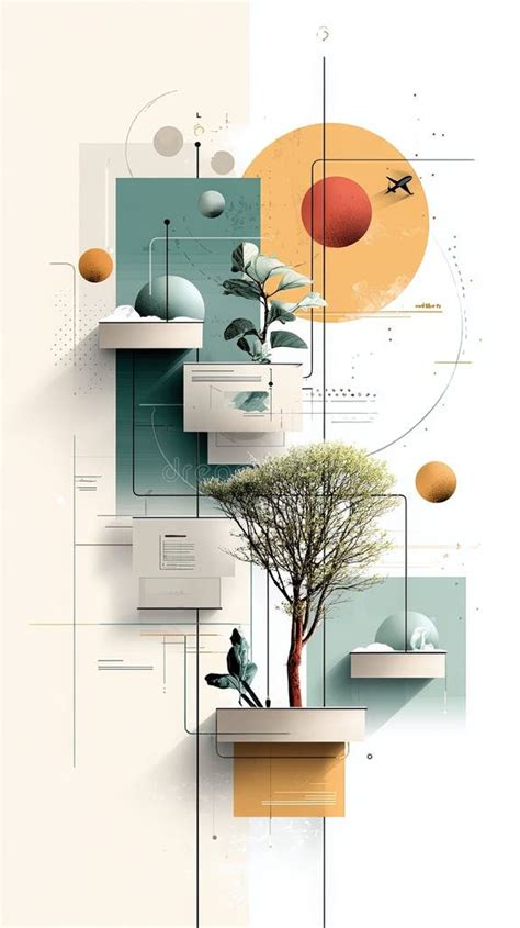 Mind Map Connecting Ideas Nature And Travel In Abstract Design Stock