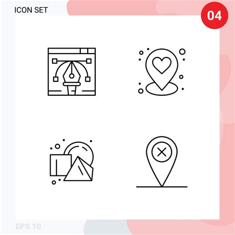 4 User Interface Line Pack Of Modern Signs And Symbols Of Artwork Shapes Pen Tool Pin Map