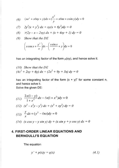 Solution First Order Linear And Bernoullis Differential Equations