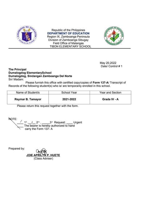 Sf10 Request Example Of Request Letter In Sf10 Pdf