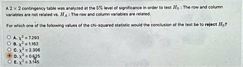 Solved A 2x2 Contingency Table Was Analyzed At The 5 Level Of