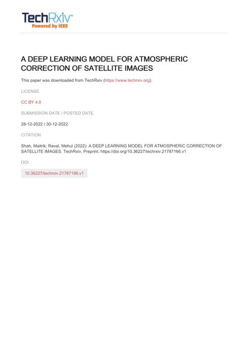 Pdf A Deep Learning Model For Atmospheric Correction Of Satellite Images