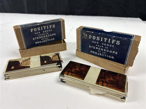Lot Two Boxes Of Stereoscopic Projector Glass Slides Positifs Sur Verre Pour Le Stereoscope
