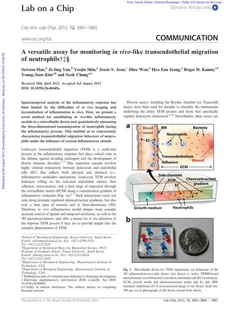 Pdf A Versatile Assay For Monitoring In Vivo Like Transendothelial
