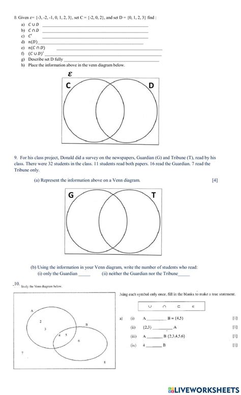 Set Theory Worksheet