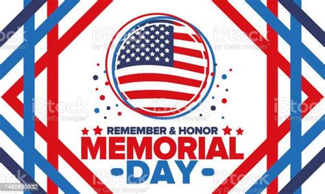 미국에서 현충일 기억하고 명예 미국 군대에서 복무하던 중 사망한 사람을 기억하고 명예롭게 하는 연방 공휴일 5 월에 축하 벡터 포스터 5월에 대한 스톡 벡터 아트 및 기타