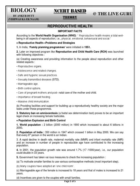 Reproductive Health Theory Ncert Basesd Pdf Sexually Transmitted Infection Birth Control